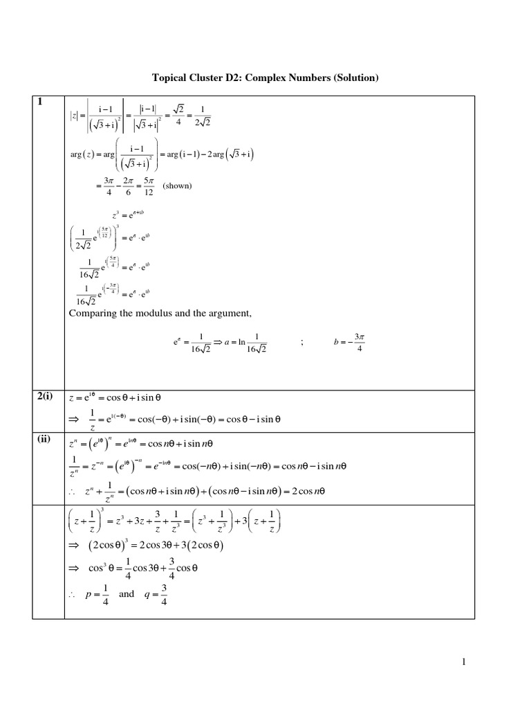 Topical Cluster D2 - Complex Numbers (Solutions) 2 | PDF | Mathematical Analysis | Complex Analysis