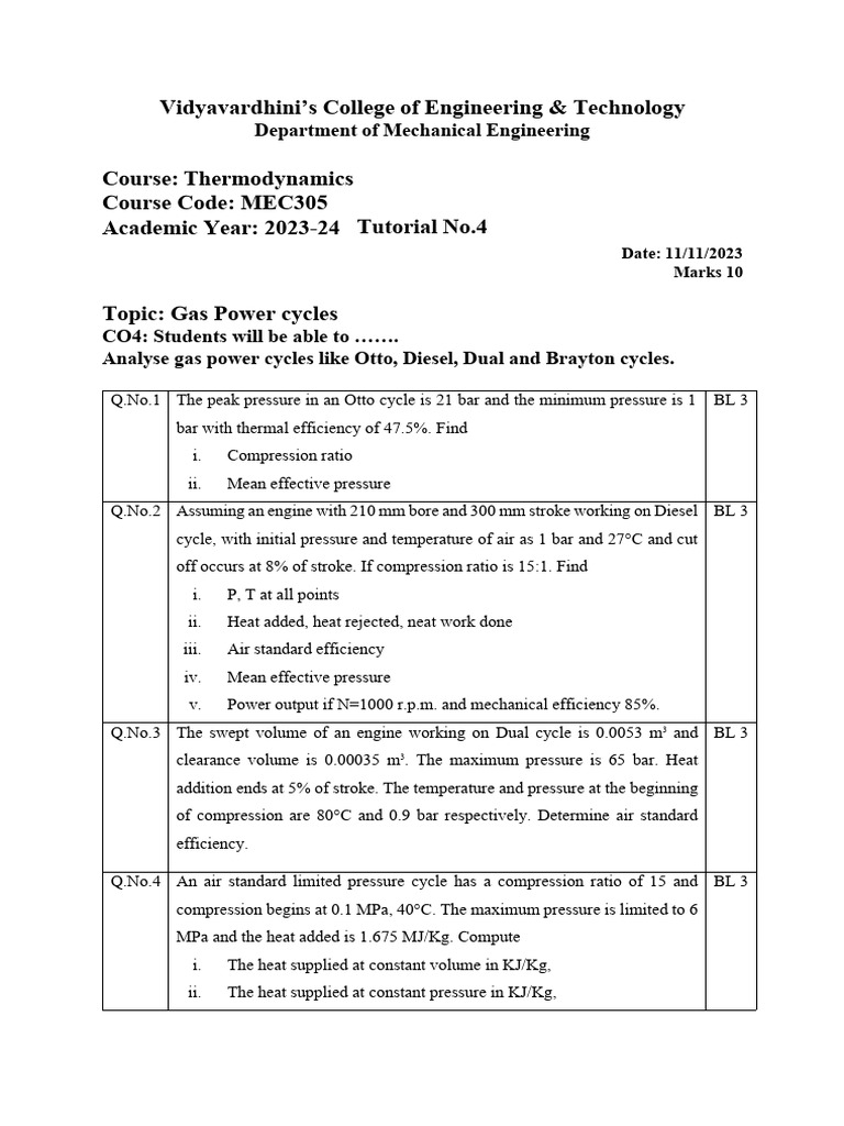 TD Tut 4 | PDF | Heat | Energy Technology