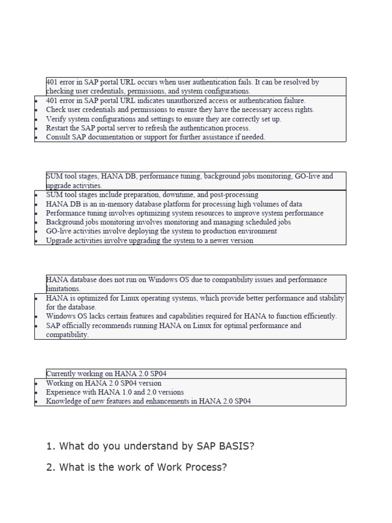 What Do You Understand by SAP BASIS? 2. What Is The Work of Work Process? | PDF | Operating ...