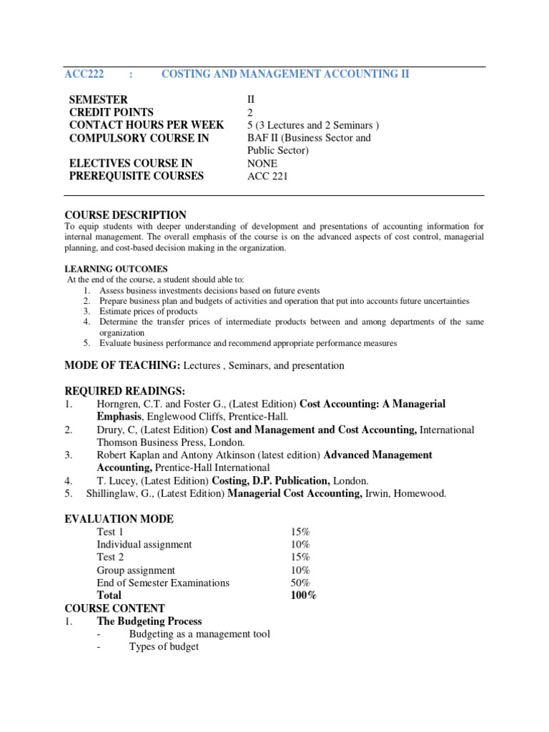 ACC222_COURSE_OUTLINE | PDF | Regression Analysis | Pricing