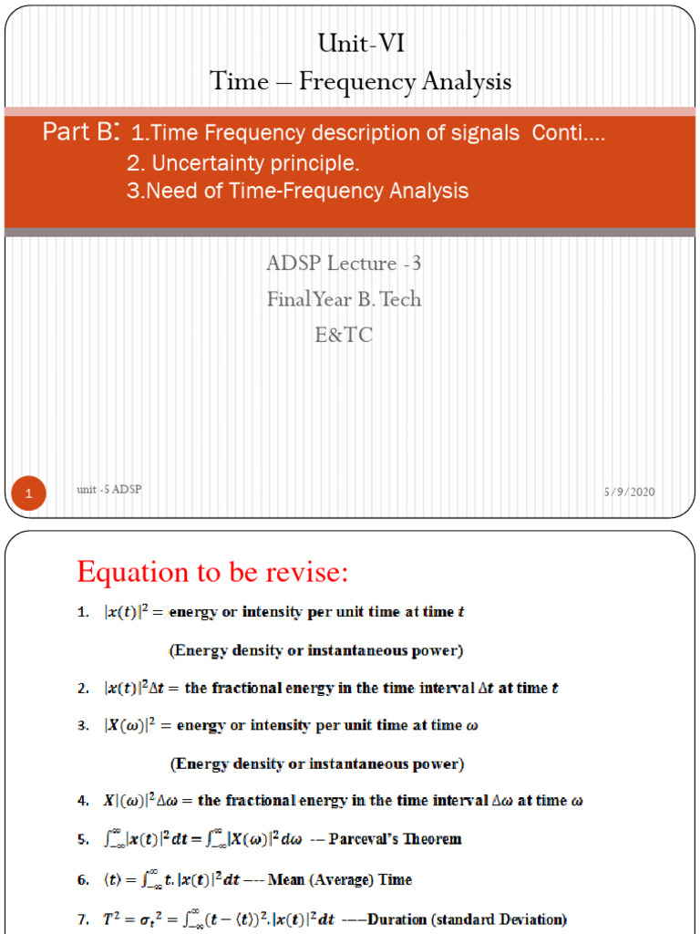 ADSP Unit 5 Lecture 3 | PDF | Fourier Transform | Spectral Density
