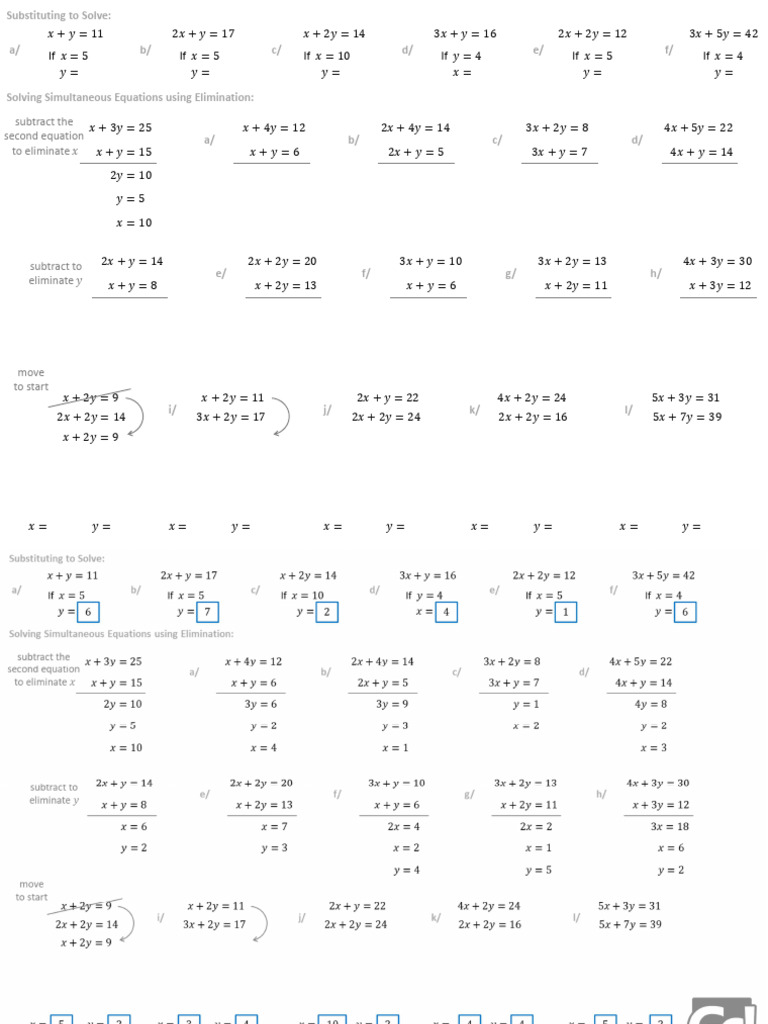 Simultaneous Equations Elimination Worksheet C A4 | PDF