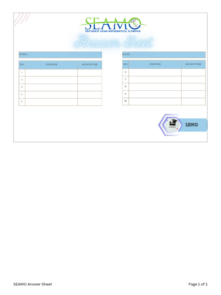 SEAMO Answer Sheet | PDF