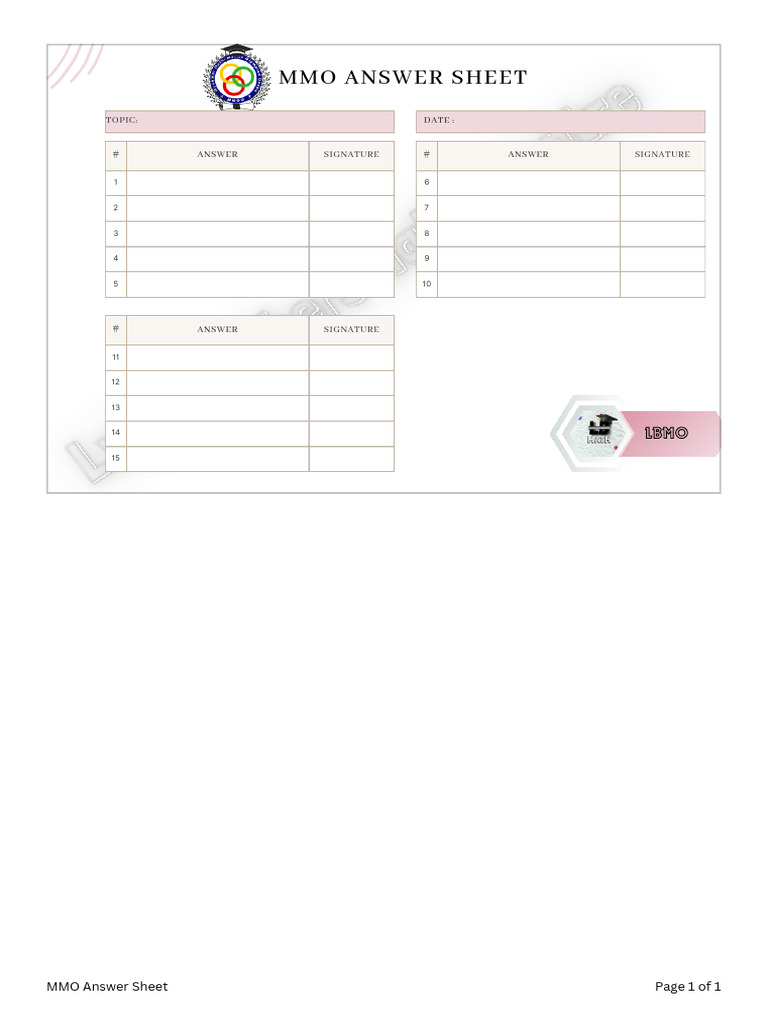 MMO Answer Sheet | PDF