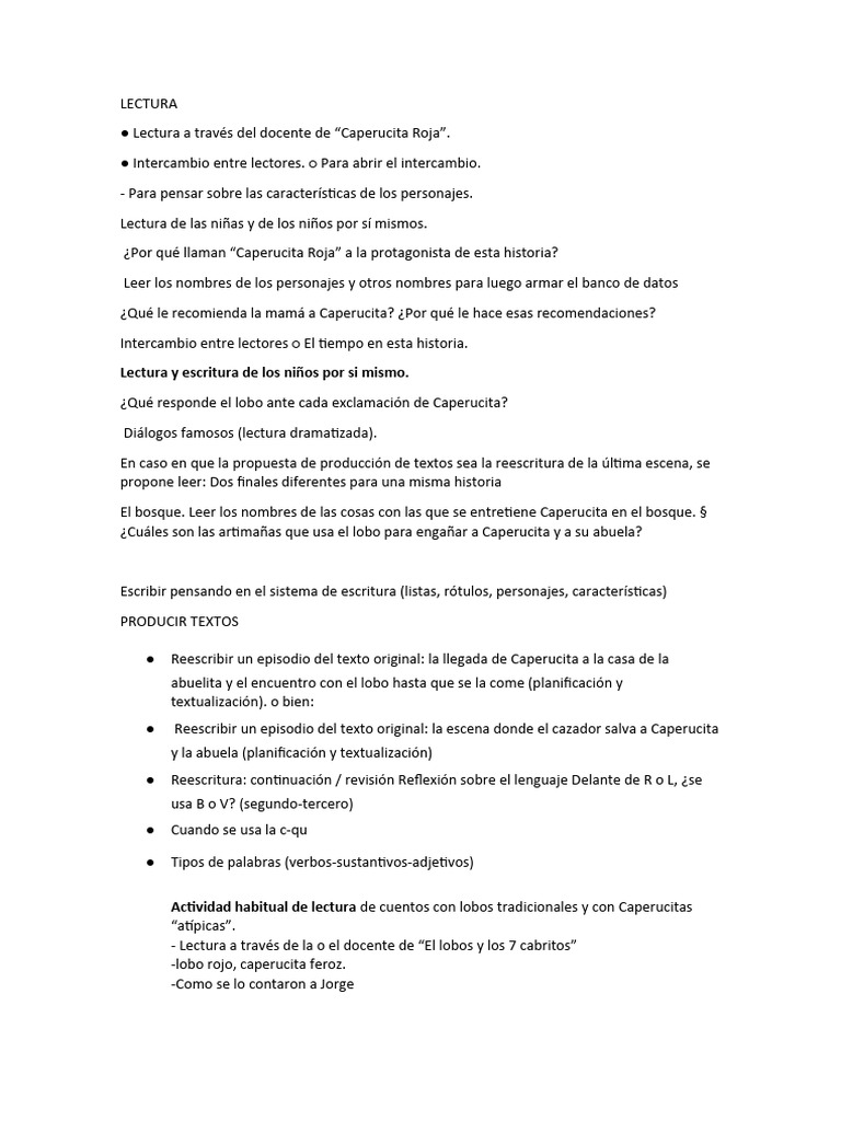 Actividades de Lectura: Caperucita Roja | PDF | Caperucita Roja | Escritura