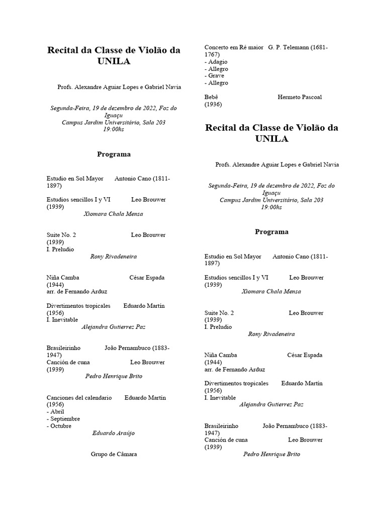 Programa - Recital de Alunos 2 | PDF