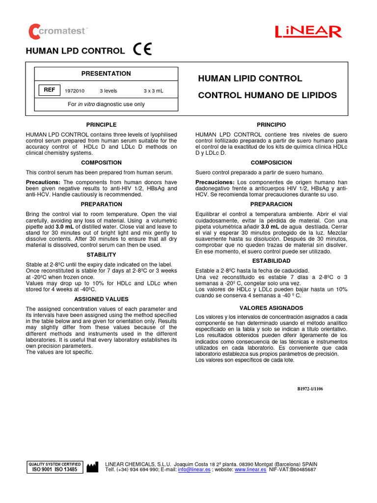 Human Lipid Control 3x3 ML 19939 V.3 | PDF