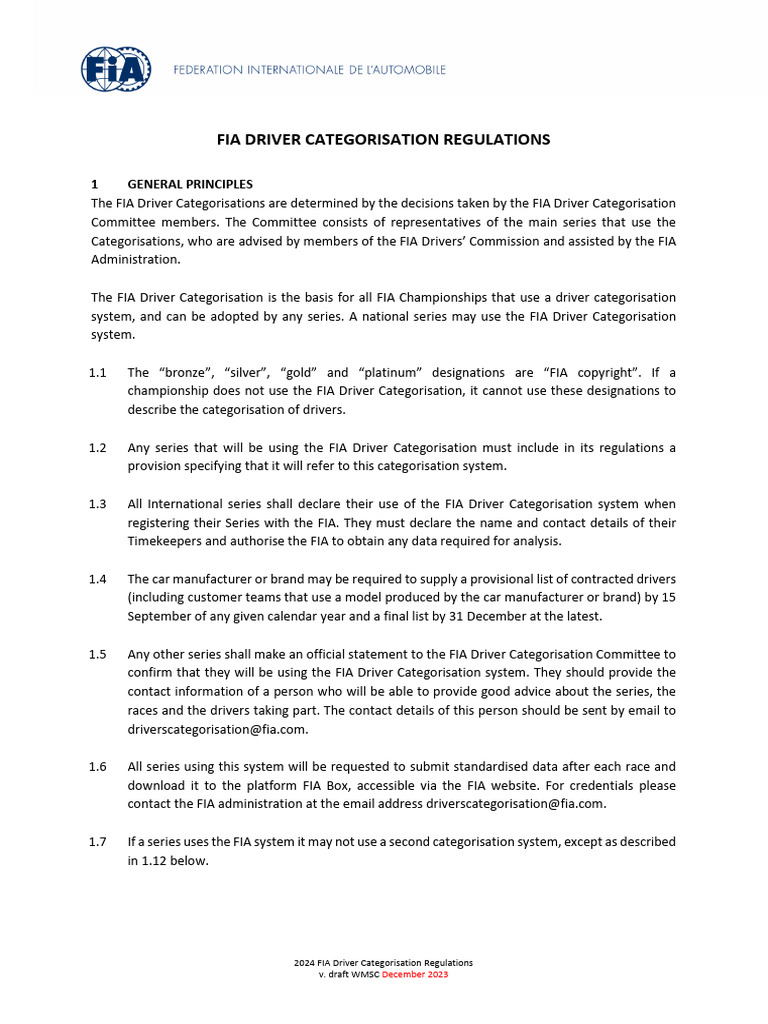 Driver Categorisation Regulations 2024 December WMSC | PDF | Formula ...