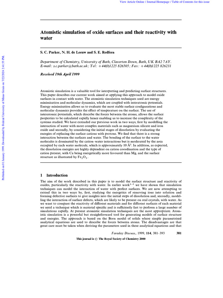 Atomistic Simulation of Oxide Surfaces and Their Reactivity With Water ...