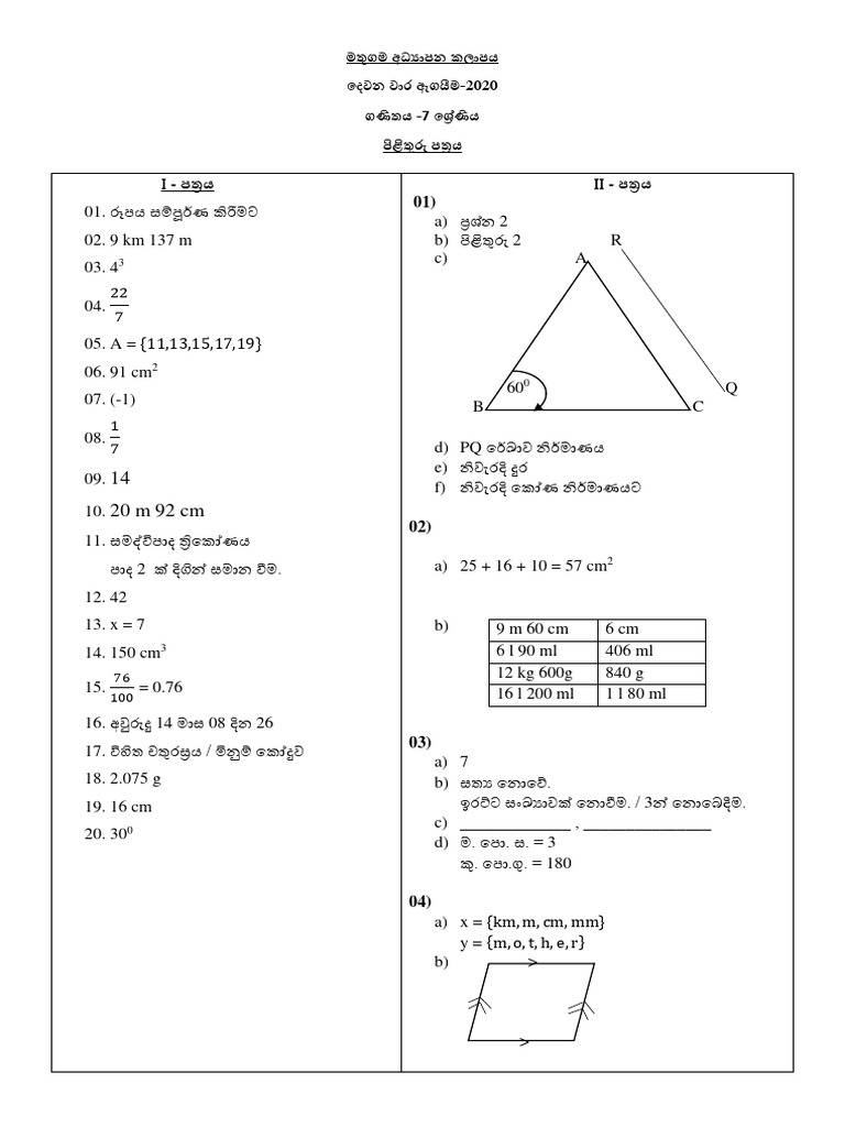 Grade 7 Maths Answer | PDF