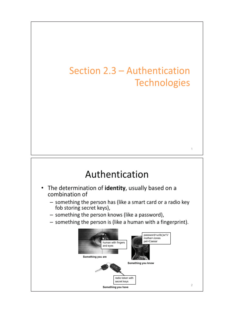 Ch02 Authentication | PDF | Radio Frequency Identification | Biometrics