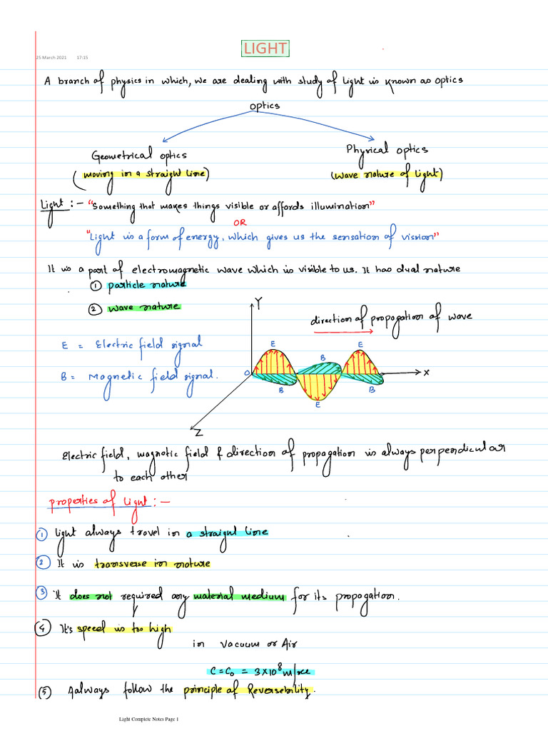 Light Complete Notes XTH | PDF