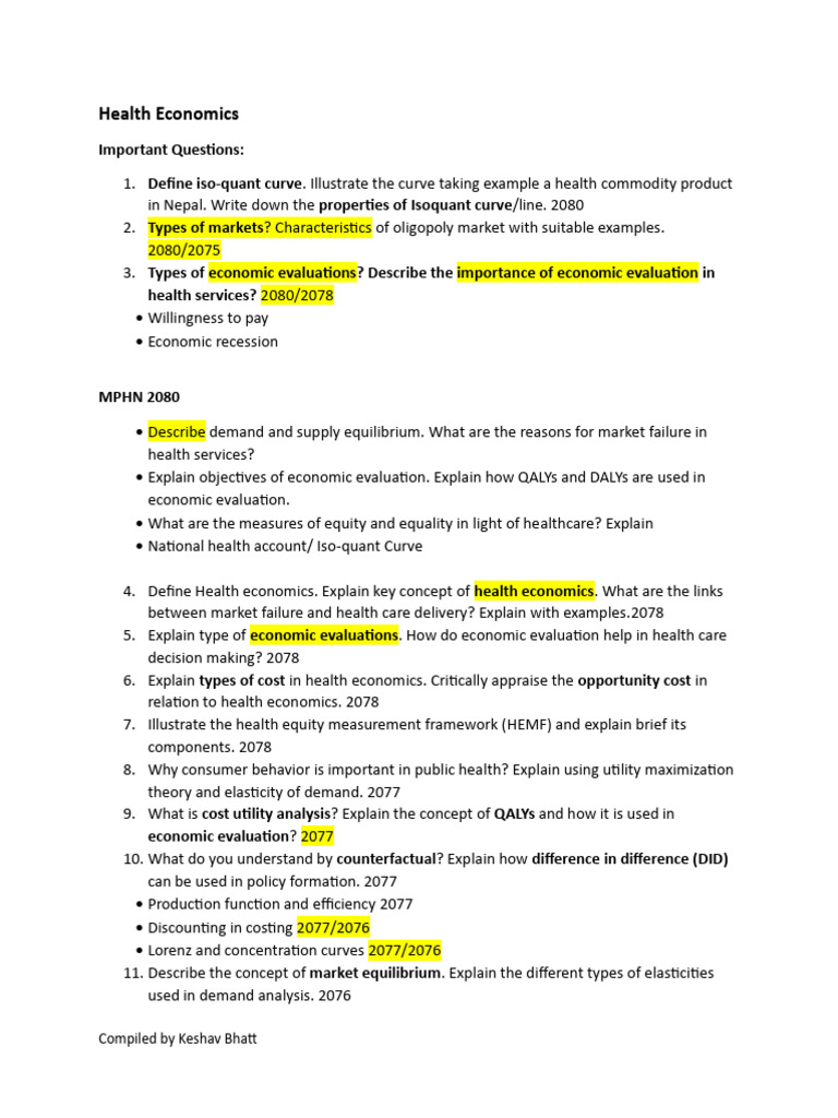 Previous Questions-Health Economics | PDF | Economics | Health Economics
