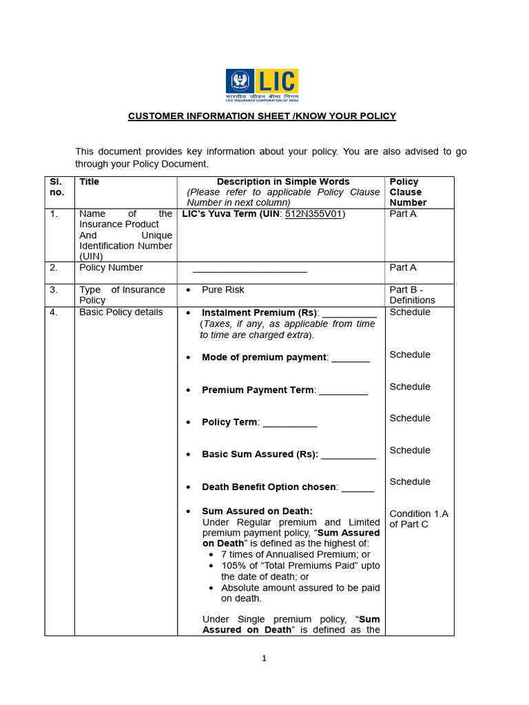 CIS - Yuva Term | PDF | Insurance | Business Law