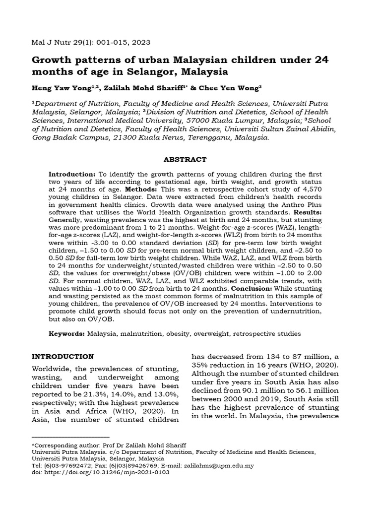 Growth Pattern Children Selangor | PDF | Malnutrition | Medical Specialties