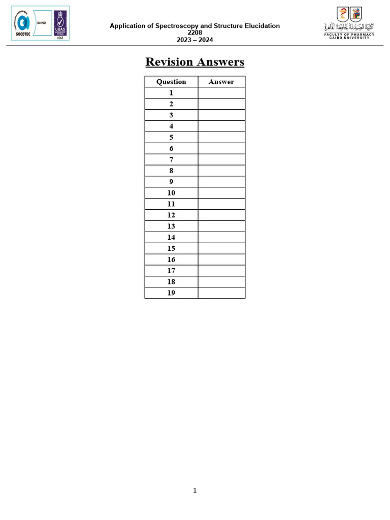 Revision Answer Table 2023-2024 | PDF
