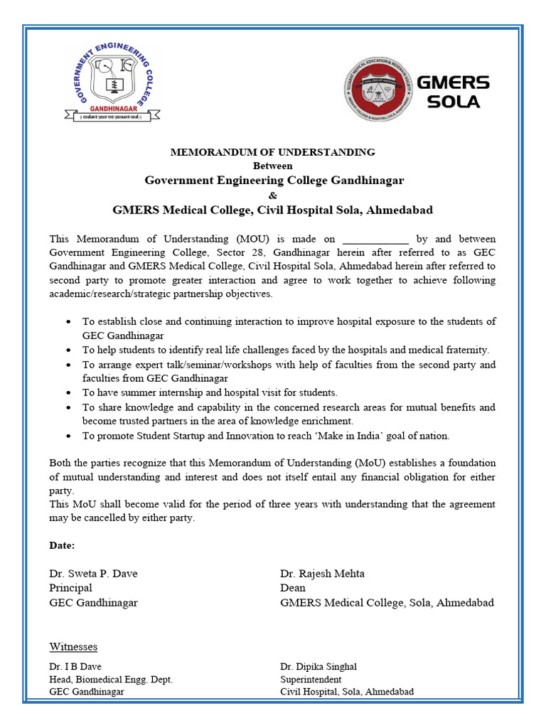 GEC Gandhinagar & GMERS MoU for Collaboration | PDF
