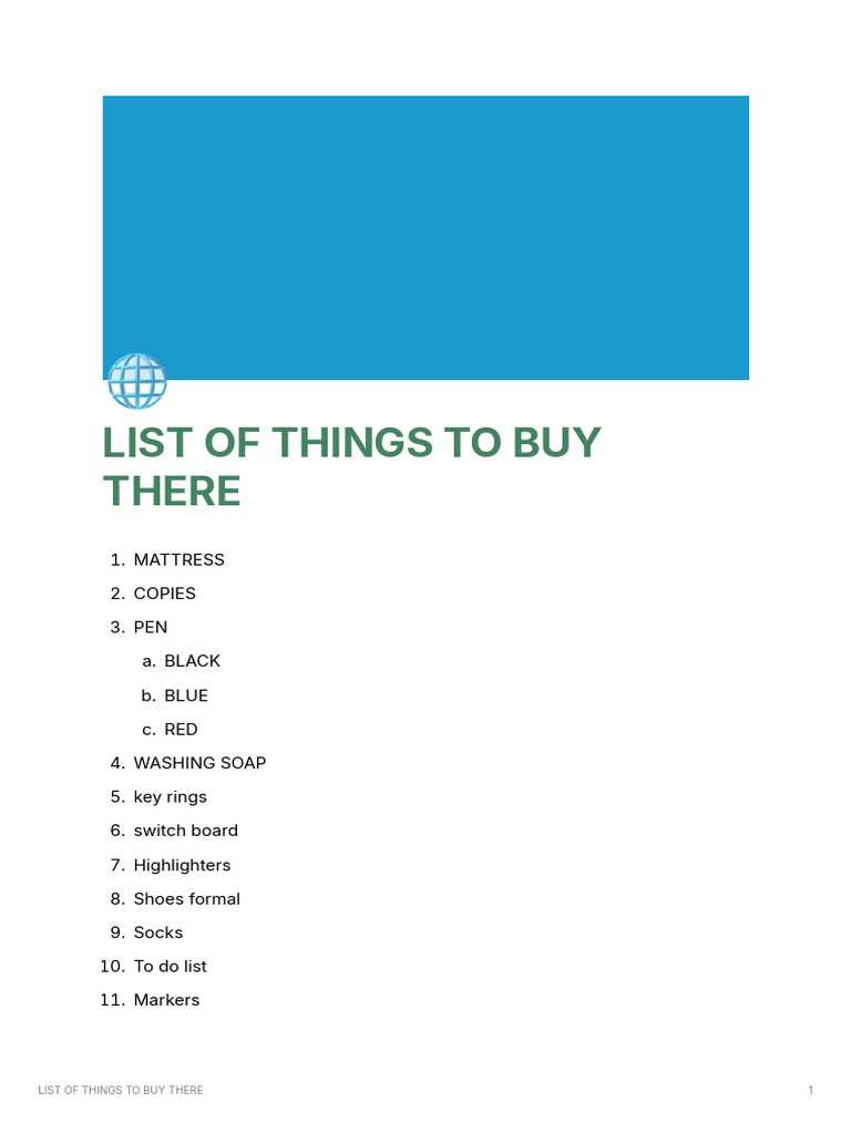 List of Things To Buy There | PDF