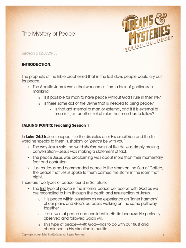 Dreams & Mysteries Notes PEACE | PDF | Jesus | Peace