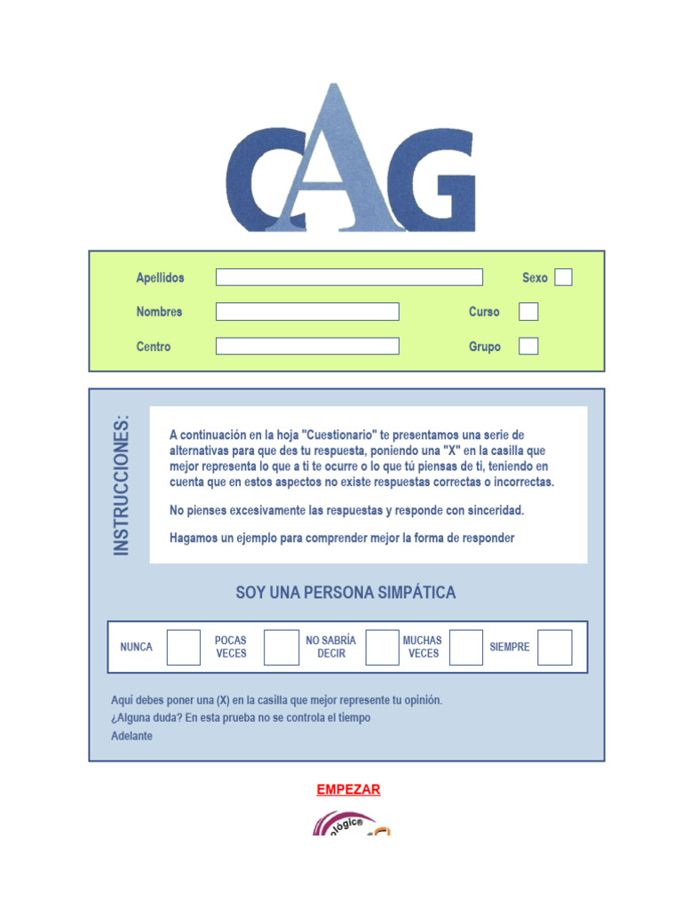 CAG Cuestionario de Autoconcepto - XLSM | PDF