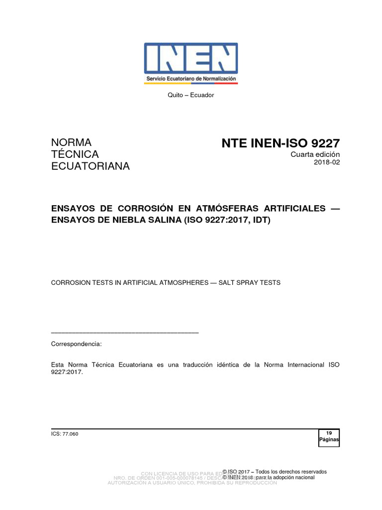 Nte Inen Iso 9227 Ensayos de Corrosión | PDF | Organización ...