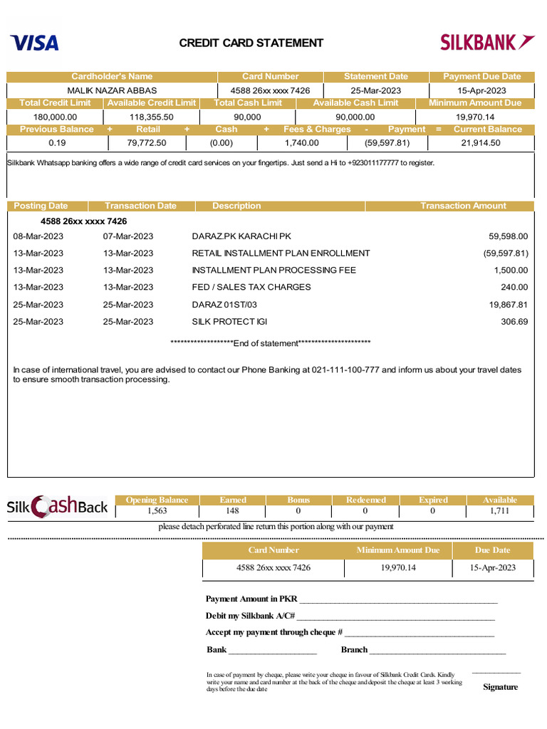 BillSTMT 4588260002357426 | PDF | Credit Card | Cheque