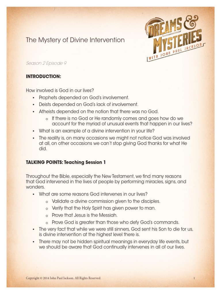 Dreams & Mysteries Notes DIVINE INTERVENTION | PDF | Miracle | God