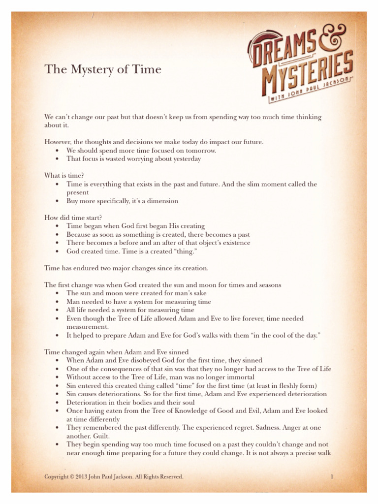 Dreams & Mysteries Notes - Time | PDF | Adam And Eve | Dream