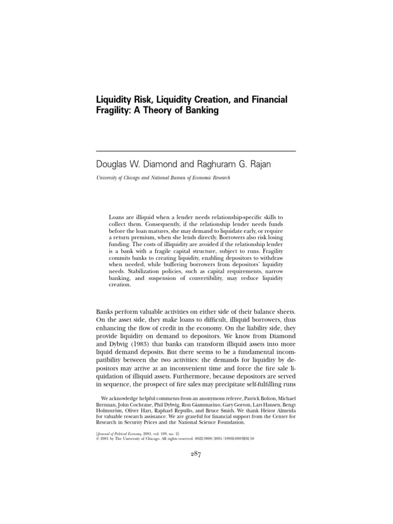 Liquidity Risk, Liquidity Creation, and Financial Fragility: A Theory ...