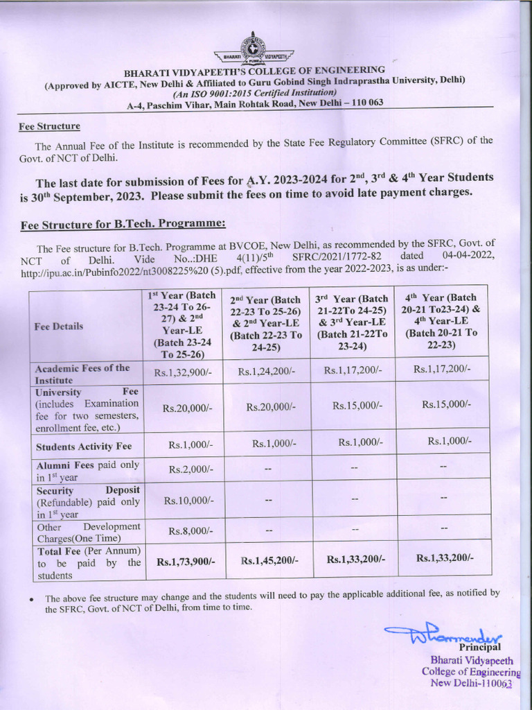 Fee Structure A.Y. 2023 24 | PDF