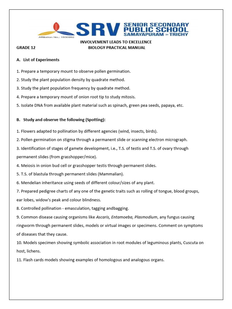 Biology Practical Manual 24-25 | PDF | Pollen | Flowers
