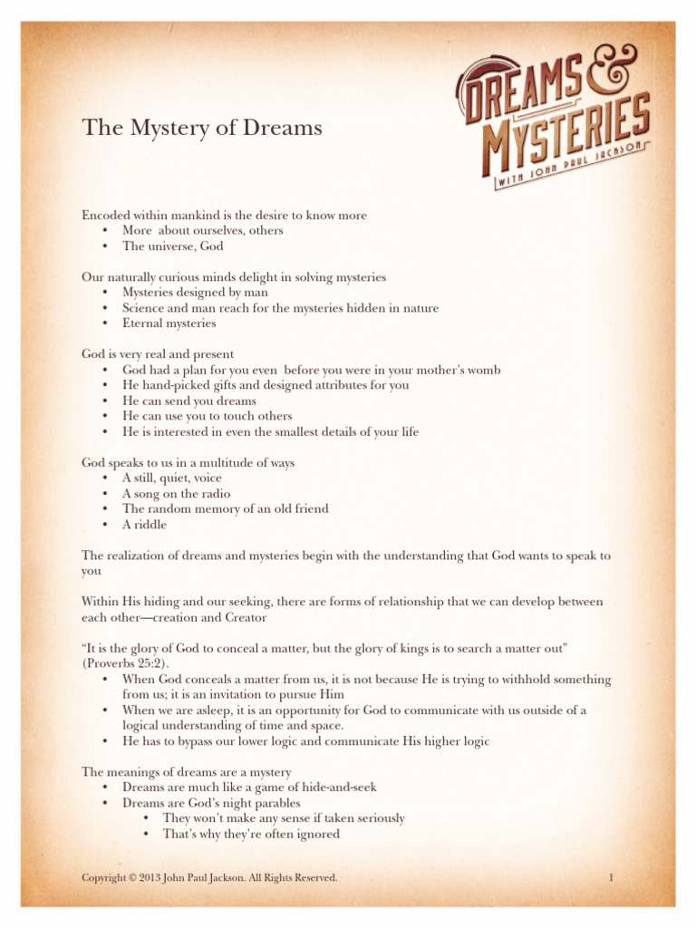 Dreams & Mysteries Notes - Dreams | PDF | Dream | Bible