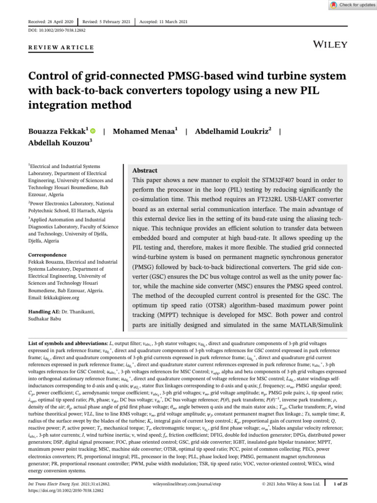 International Transactions On Electrical Energy Systems - 2021 - Fekkak - Control of Grid ...