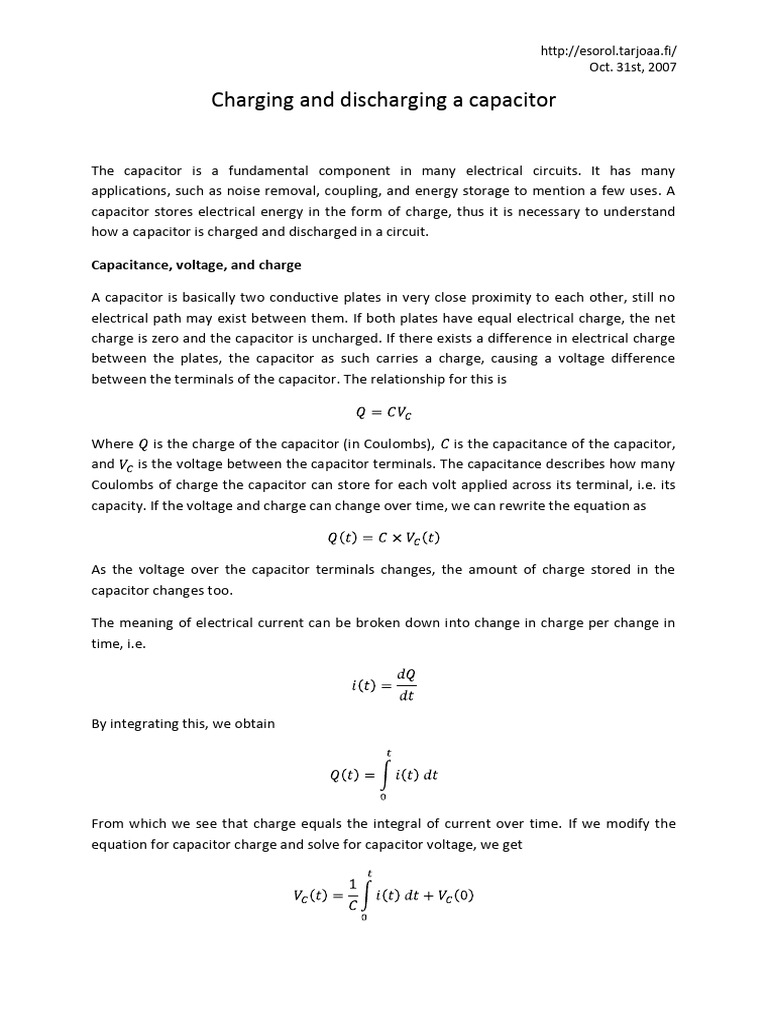 Charging and Discharging A Capacitor | PDF | Capacitor | Capacitance