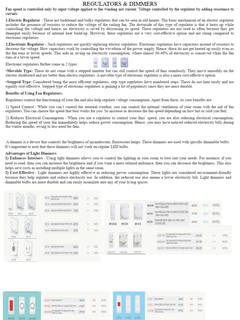 Fan Regulators and Light Dimmers Guide | PDF | Voltage | Capacitor