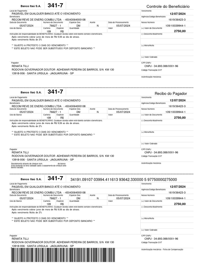 Boleto de Pagamento - RECOM REVE LTDA | PDF | Brasil | Tecnologia ...