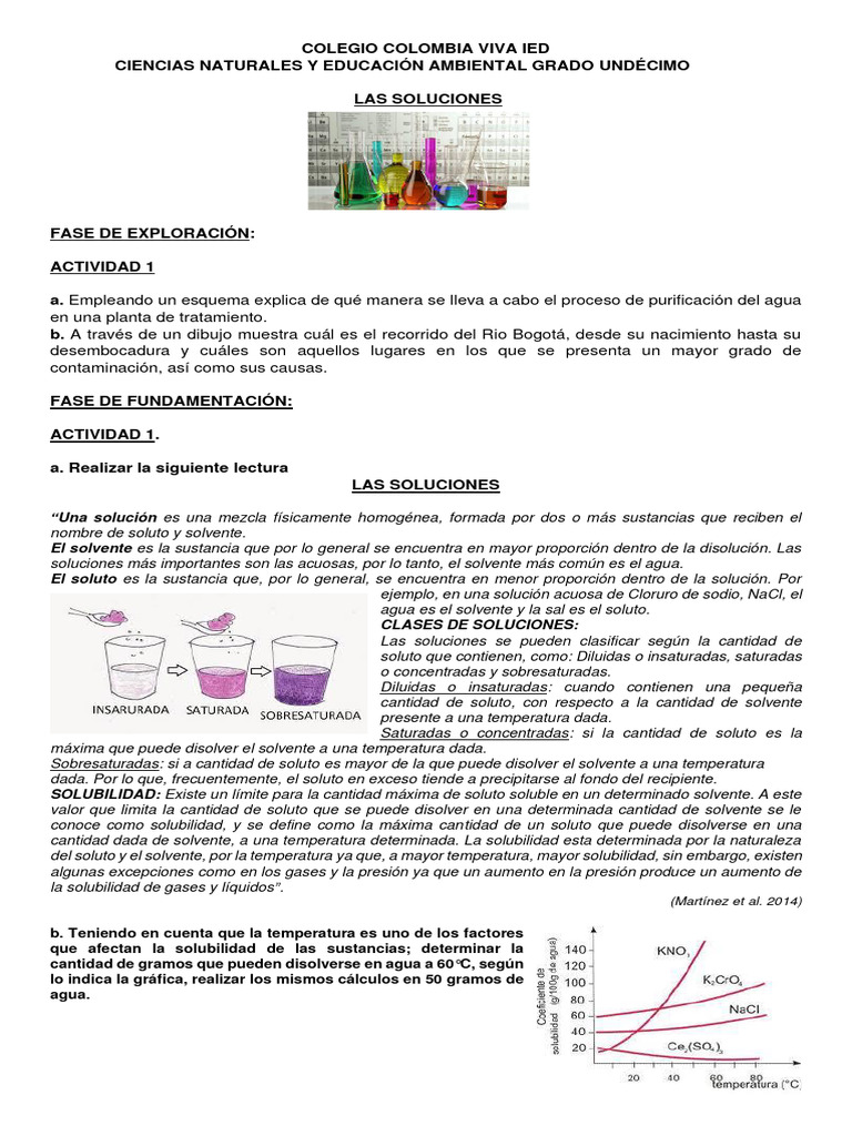 Guía Undécimo Soluciones. | PDF | Solubilidad | Concentración