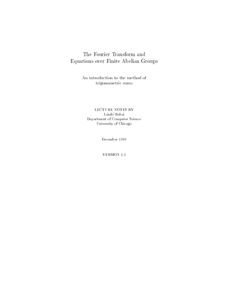 Babai L Fourier Transform Abelian Groups Number Theory Pdf Group