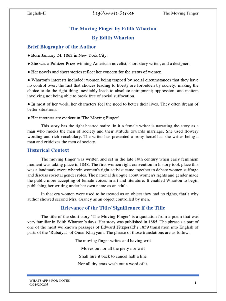 Analyzing Wharton's "The Moving Finger" | PDF | General Fiction