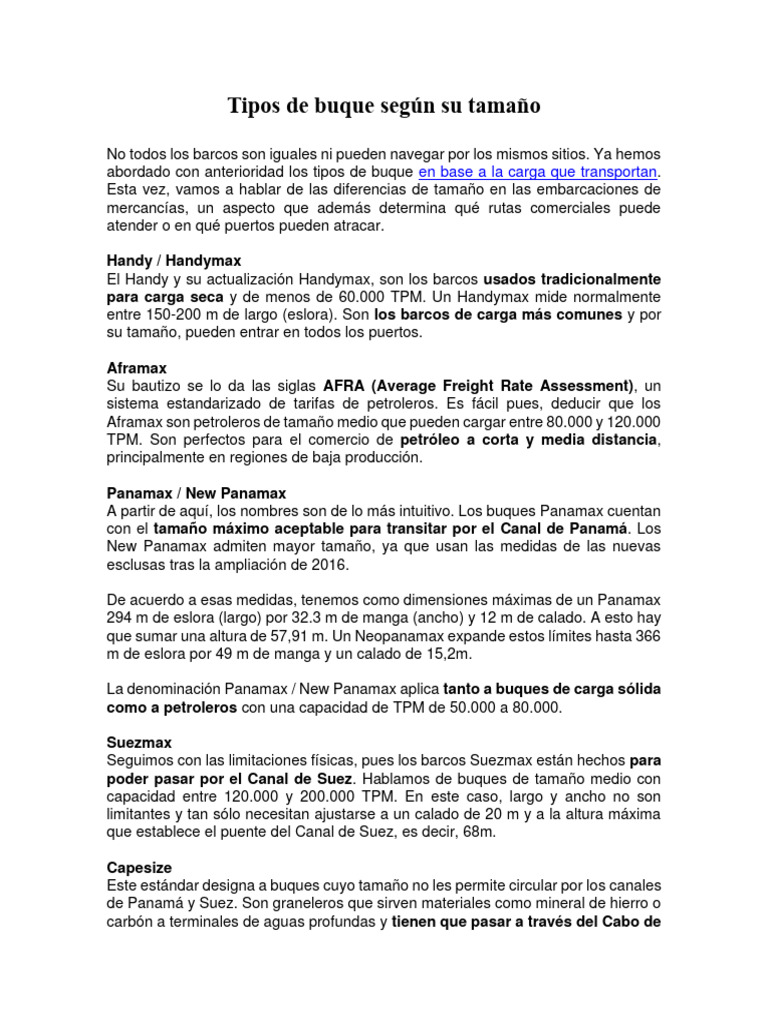 Tipos de Buque Según Su Tamaño | PDF | Envío | Transporte de agua