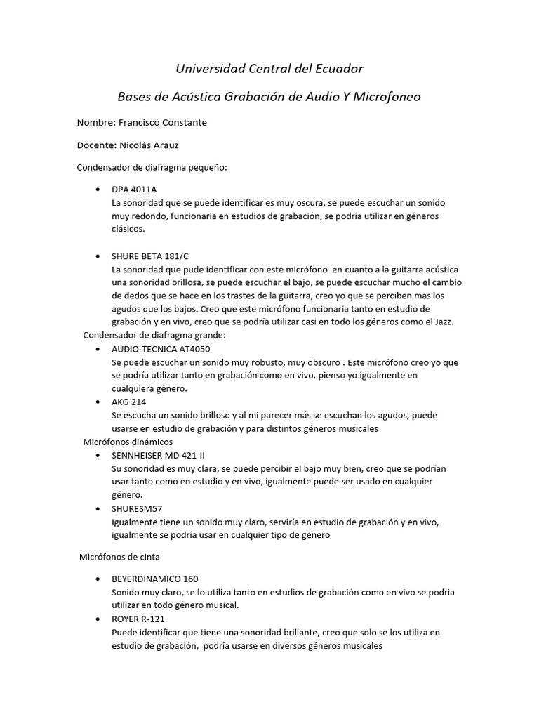 Microfonos Bases A | PDF | Micrófono | Bajo