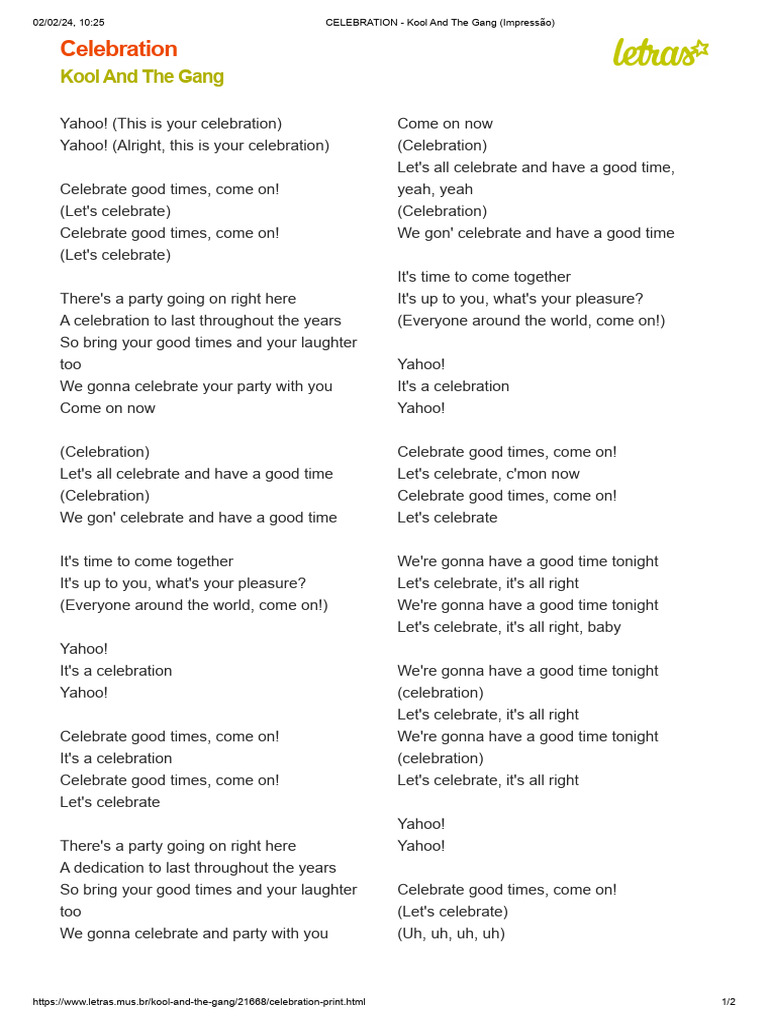 CELEBRATION - Kool And The Gang | PDF | Musicians | American Musicians