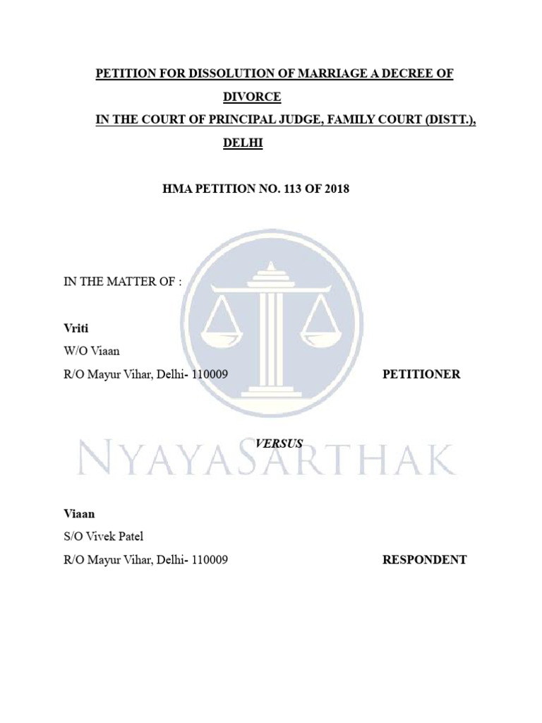 Divorce Petition Under Hindu Marriage Act | PDF | Divorce | Marriage