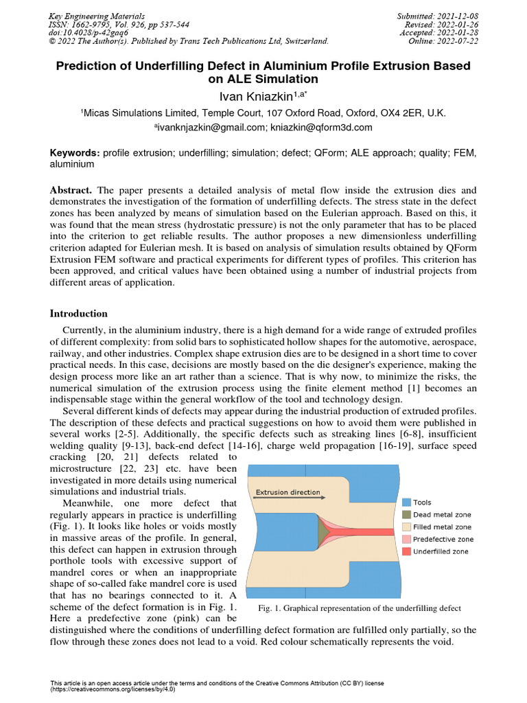 Predicting Underfilling in Aluminium Extrusion | PDF | Extrusion ...