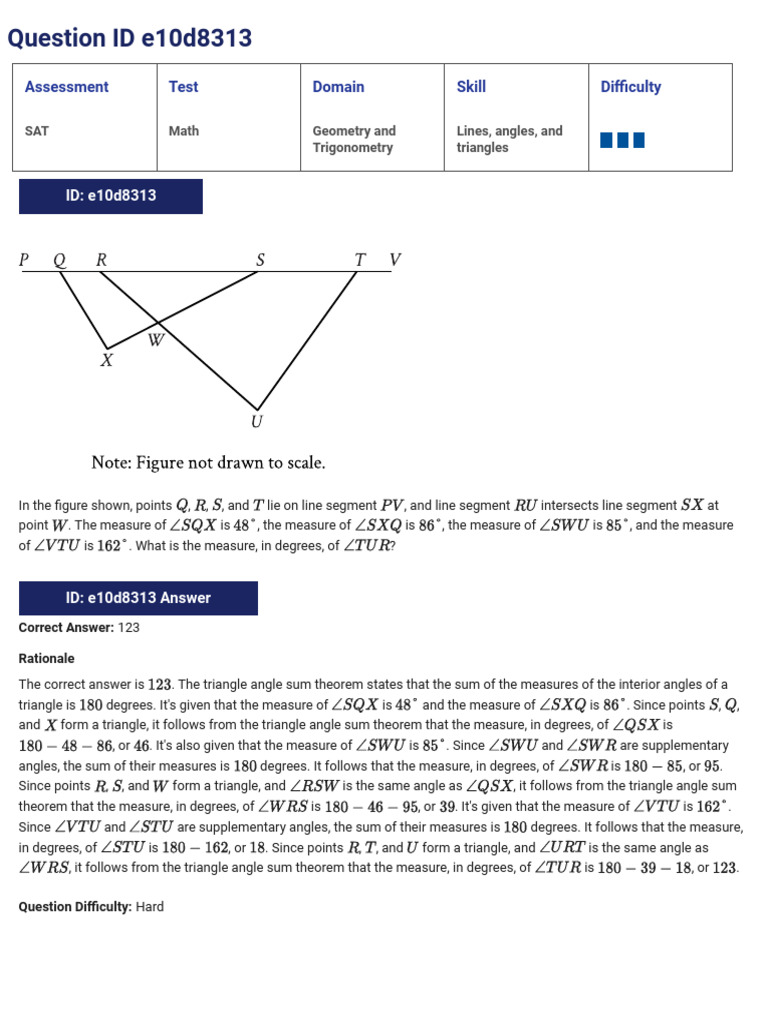 SAT Suite Question Bank - Geometry and Trig Easy-Medium-Hard | PDF ...
