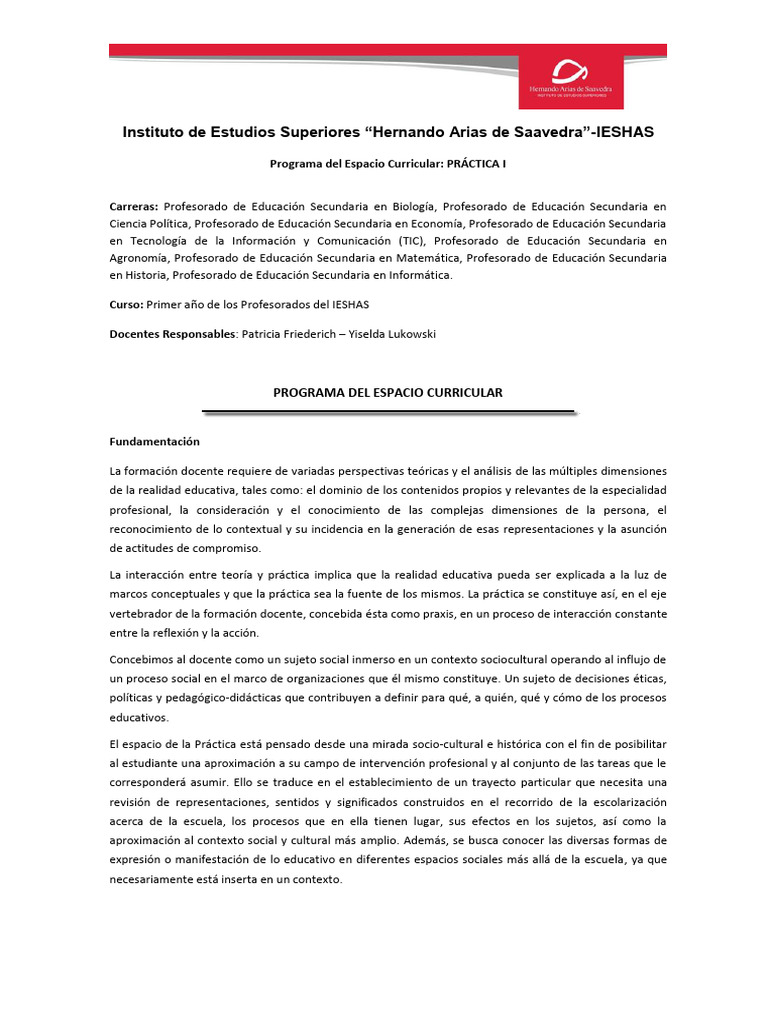 Programa Practica I | PDF | Maestros | Etnografía
