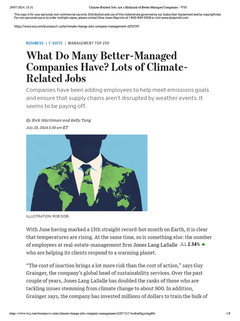 Climate-Related Jobs Are A Hallmark of Better-Managed Companies - WSJ ...