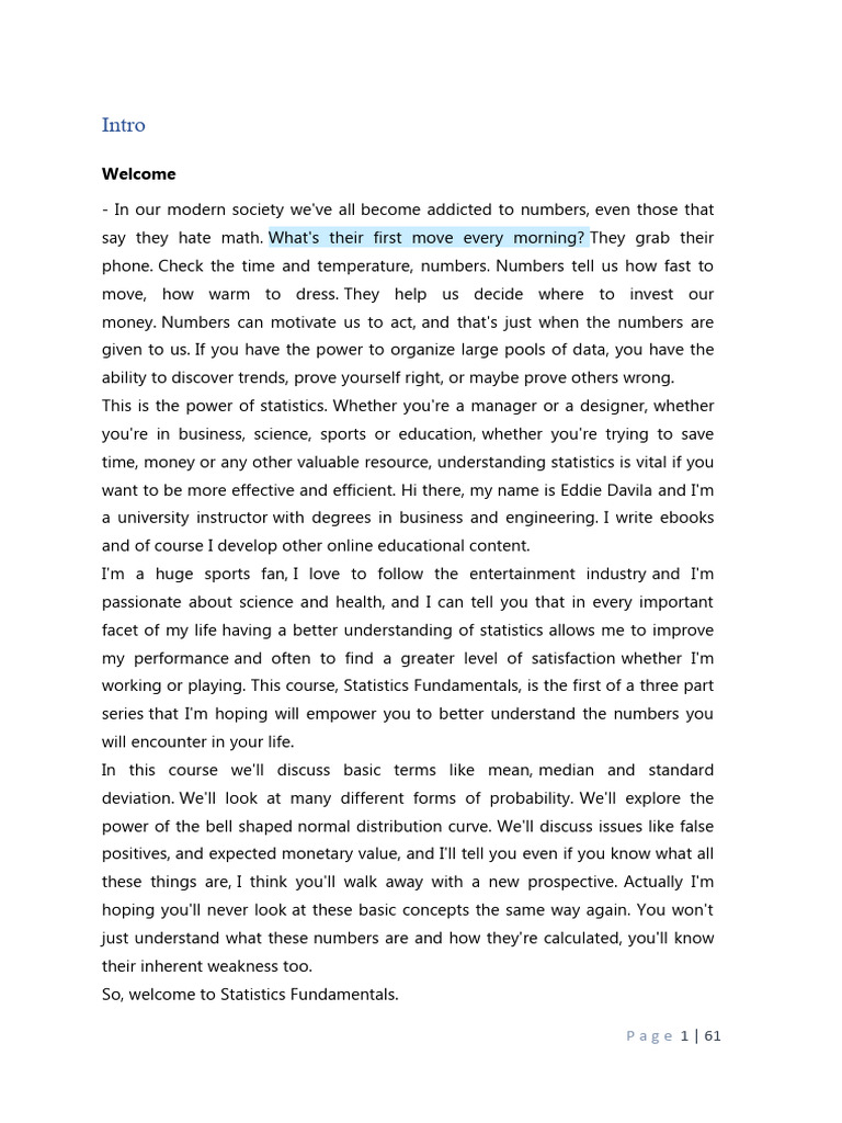 02 - Statistics Foundations Part 1 Text | PDF | Outlier | Standard ...