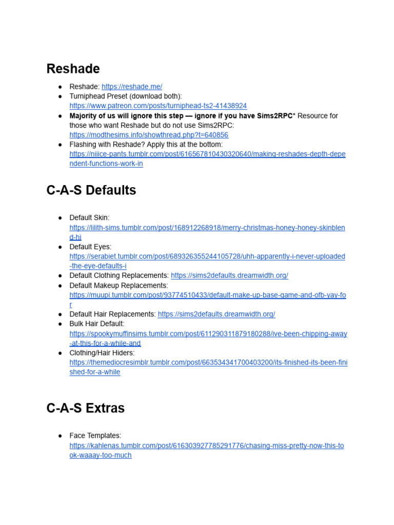Essential Reshade and Sims 2 Mods Guide | PDF