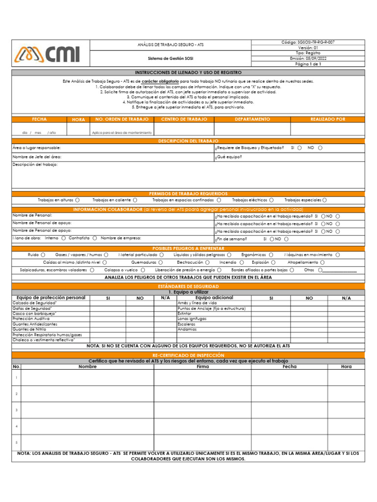 Aplica para El Área de Mantenimiento Día / Mes / Año | PDF